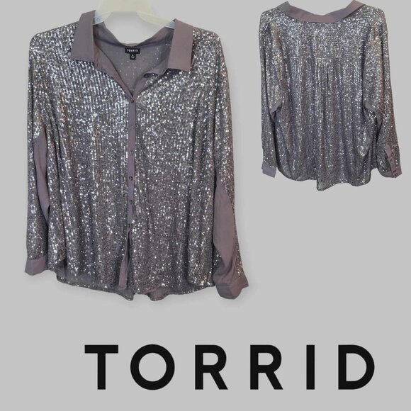 torrid | Tops | Torrid Madison Sequin Woven Longsleeve Button Front ...